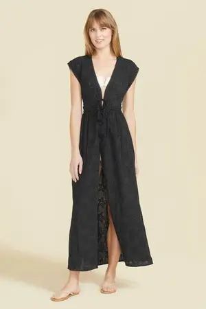 SITANO Fontelina Cap Sleeve Eyelet Cover-up Black