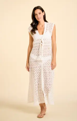 SITANO Fontelina Cap Sleeve Eyelet Cover-up - White