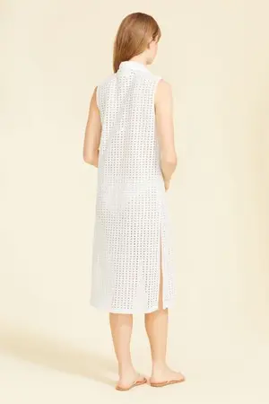 SITANO Sofia Sleeveless Eyelet Shirtdress With Slip - White