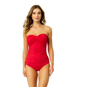 ANNE COLE Live In Color Twist Front Bandeaukini Swim Top Ruby Red