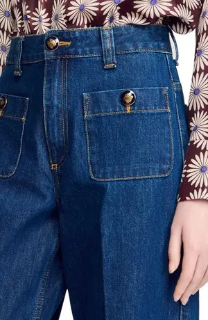 Sandro Raw Straight Patch Pocket Jeans - Deep Blue