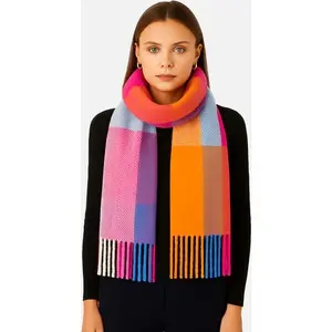 YUMI Herringbone Color Block Scarf - Blue