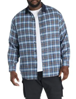 TRUE NATION BY DXL Big & Tall Corduroy Collar Flannel Shirt
