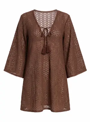 SITANO Bell Sleeve Crochet Cover-up - Brown