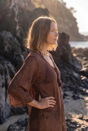 SITANO Bell Sleeve Crochet Cover-up - Brown