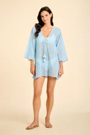 SITANO Bell Sleeve Crochet Cover-up - Light Blue