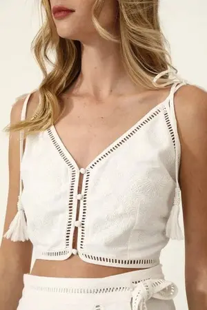 GUADALUPE DESIGN Embroidered Midriff Top - White