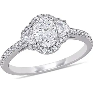 JULIANNA B. Diamond Oval 3-stone Halo Ring 14k - 14k White Gold