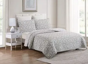C&F HOME Medallion Jacquard Cotton Cover Quilt Set Reversible And Machine Washable - Gray