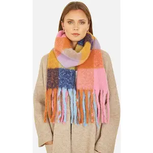 YUMI Rainbow Check Soft Tassel Scarf - Multi