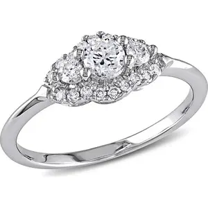 JULIANNA B. Diamond 3-stone Halo Ring 14k - 14k White Gold