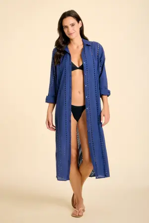 SITANO Positano Maxi Shirt Dress - Navy