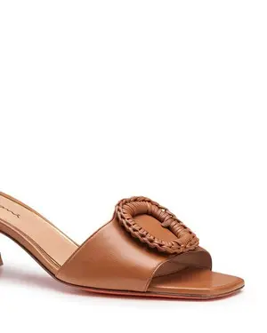 Santoni Leather Mid-heel Sandal With Woven Detail - Brown
