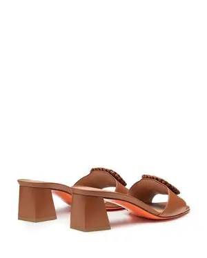 Santoni Leather Mid-heel Sandal With Woven Detail - Brown