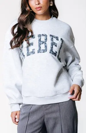 COLOURFUL REBEL Paisley Patch Sweatshirt - Light Grey Melange