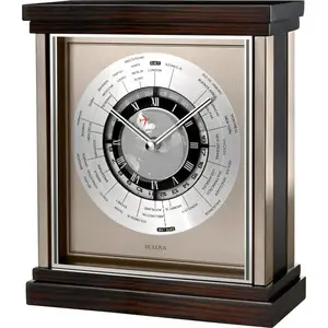 BULOVA CLOCKS Wyndmere World Time Table Clock - Silver