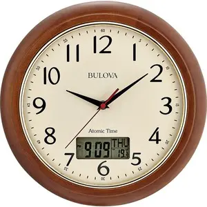 BULOVA CLOCKS Dual Time Wood Wall Clock - Brown