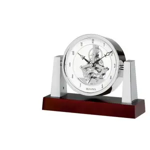 BULOVA CLOCKS Largo Chrome Skeleton Table Top Clock - Brown