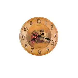 BULOVA CLOCKS Antique Style Fruit Pattern Dial 18" Diameter Wall Clock - Brown