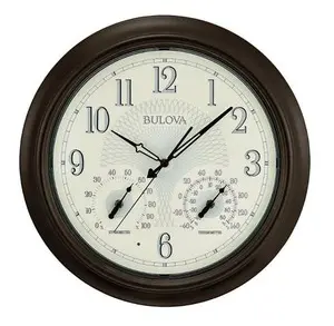 BULOVA CLOCKS Weather Master Outdoor Wall Clock, 18" Diameter - Black