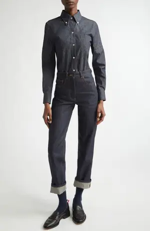 Thom Browne Straight Leg Selvedge Denim Jeans - Navy
