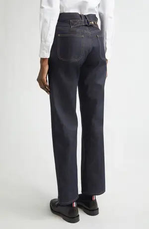 Thom Browne Straight Leg Selvedge Denim Jeans - Navy