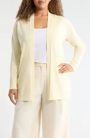 Anne Klein Open Front Fine Knit Cardigan - Whisper Yellow