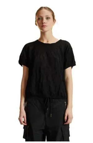 Cynthia Rowley Crinkle Knit Short Sleeve Top - Black