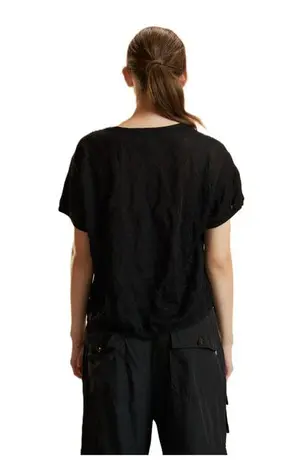 Cynthia Rowley Crinkle Knit Short Sleeve Top - Black