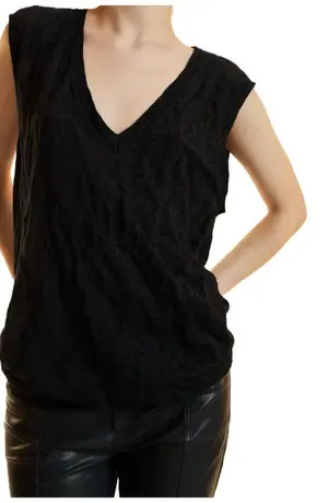 Cynthia Rowley Crinkle Knit Sleeveless Top - Black