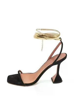 Amina Muaddi Suede Flared Heel Sandals