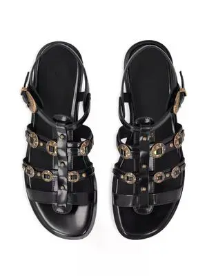 Pinko Studded Leather-effect Flat Sandals With Ankle Strap
