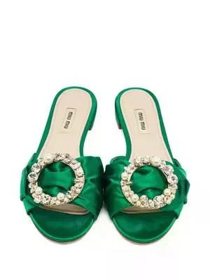 Miu Miu Satin Crystal-embellished Flat Sandals