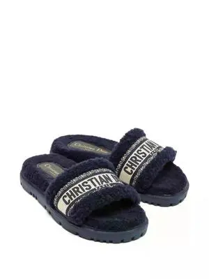 Dior Dway Embroidery Shearling Flat Sandals - Blue