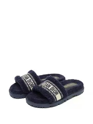 Dior Dway Embroidery Shearling Flat Sandals - Blue