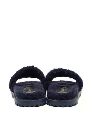 Dior Dway Embroidery Shearling Flat Sandals - Blue