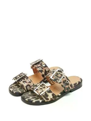 GANNI Leopard-print Buckled Flat Sandals