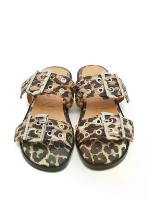 GANNI Leopard-print Buckled Flat Sandals