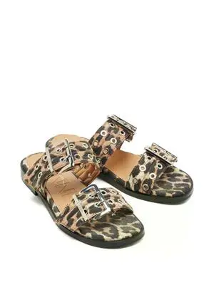 GANNI Leopard-print Buckled Flat Sandals