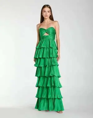 Mac Duggal Strapless Tiered Ruffle Gown
