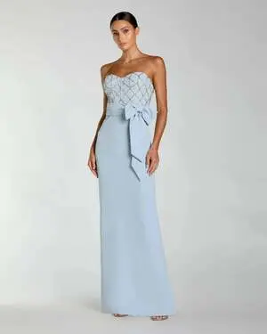 Mac Duggal Strapless Embellished Crepe Gown With Bow - Blue