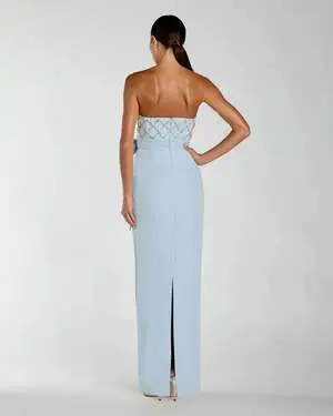 Mac Duggal Strapless Embellished Crepe Gown With Bow - Blue