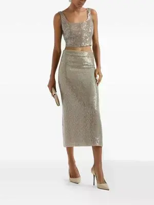 Brunello Cucinelli Midi Sequined Silk Skirt - Neutrals