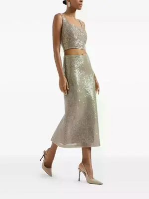 Brunello Cucinelli Midi Sequined Silk Skirt - Neutrals