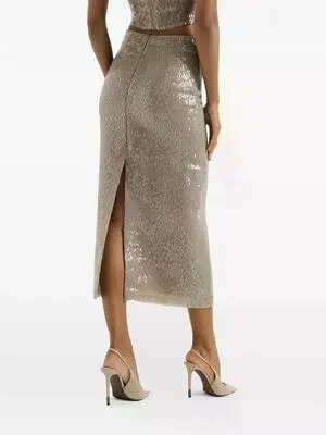 Brunello Cucinelli Midi Sequined Silk Skirt - Neutrals