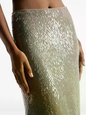 Brunello Cucinelli Midi Sequined Silk Skirt - Neutrals