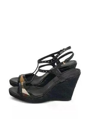 Burberry Braided Canvas Wedge Sandals - Black