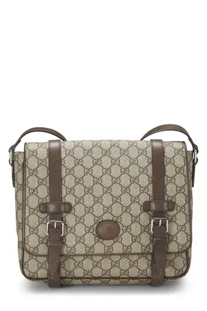 Gucci Gg Supreme Buckle Flap Messenger Bag - Brown