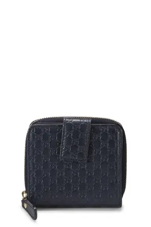 Gucci Ssima French Compact Zip Wallet - Navy