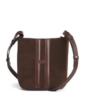 Harrods X Tusting Small Suede H Cross-body Bag - Brown